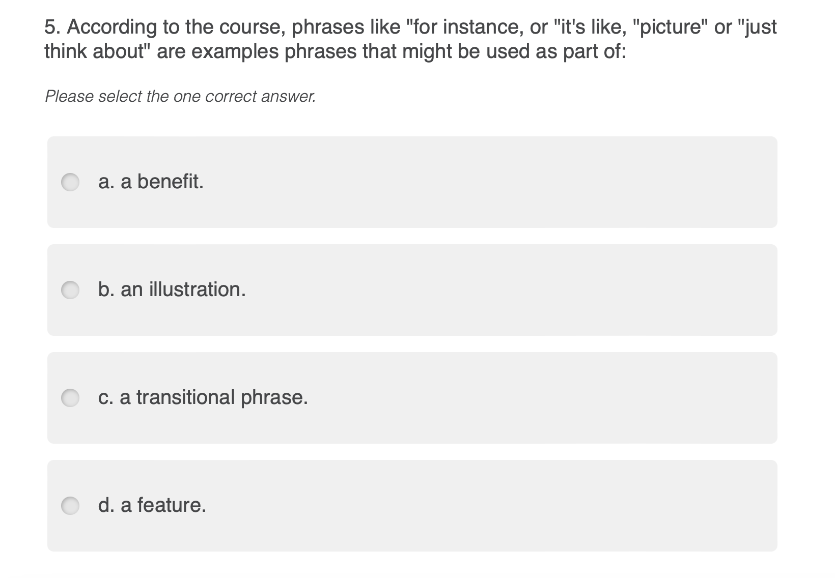 Solved According to the course, phrases like "for instance, | Chegg.com