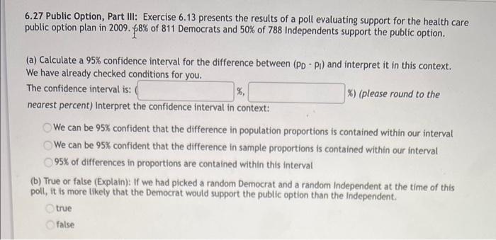 Solved 6.27 Public Option, Part III: Exercise 6.13 presents | Chegg.com