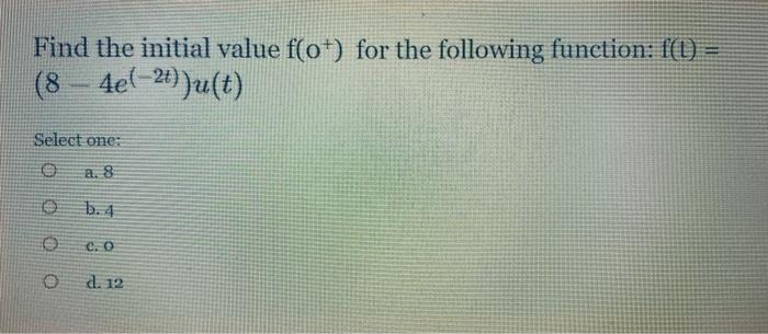 Solved Find the initial value f(o+) for the following | Chegg.com