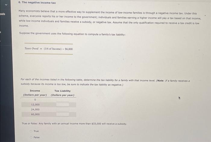 Solved 6. The negative income tax Many economists believe | Chegg.com