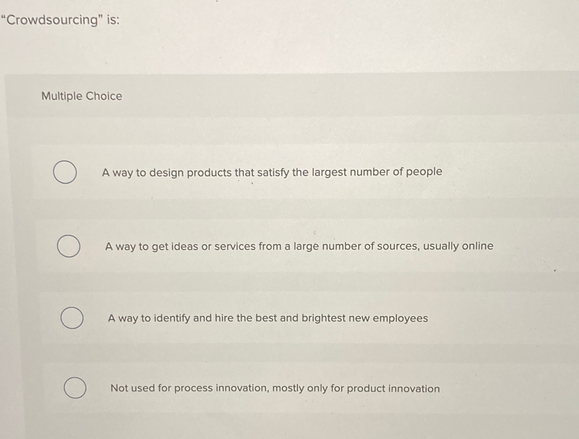 Solved "Crowdsourcing" is:Multiple ChoiceA way to design | Chegg.com