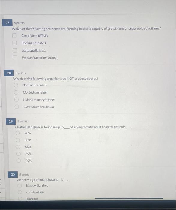 Solved 5 points Which of the following are nonspore-forming | Chegg.com
