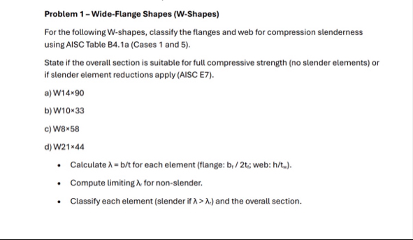 Solved Problem 1 - ﻿Wide-Flange Shapes (W-Shapes)For the | Chegg.com