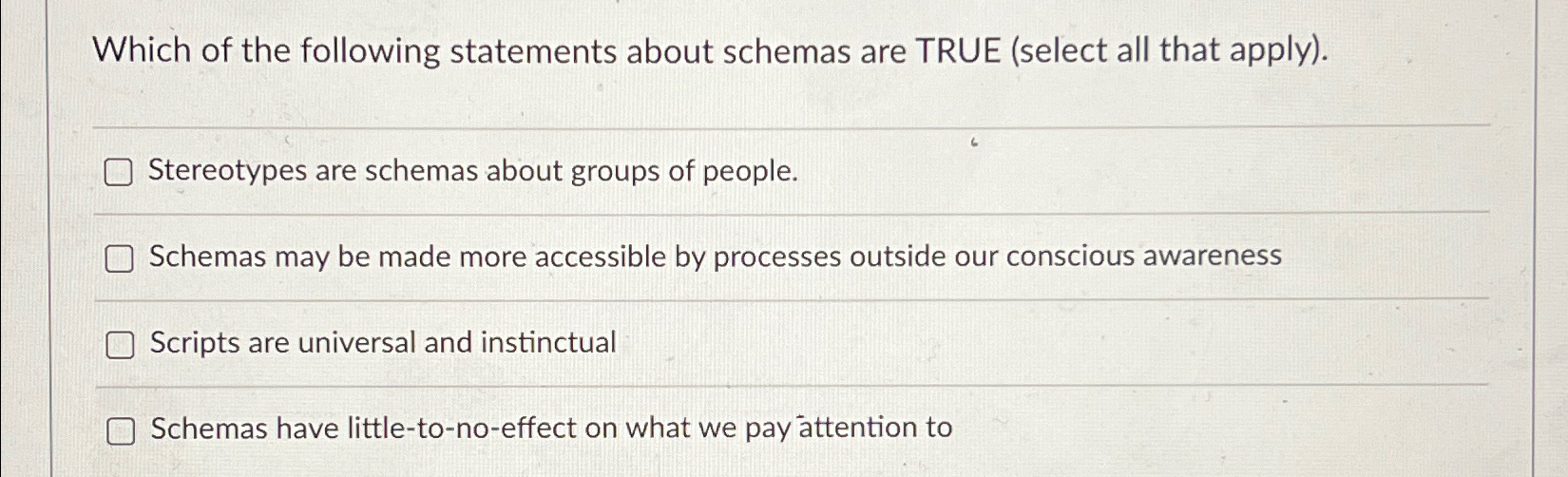 Solved Which of the following statements about schemas are | Chegg.com