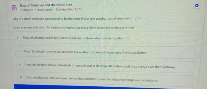 Solved Natural Selection and Microevolution Homework * | Chegg.com