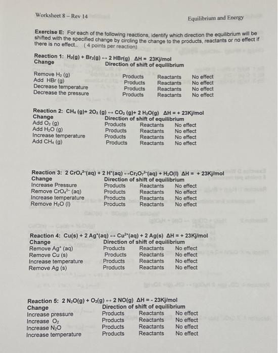Solved Worksheet 8-Rev 14 Exercise E: For each of the | Chegg.com