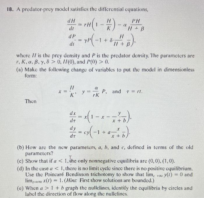 Solved 18. A predator-prey model satisfies the differential | Chegg.com