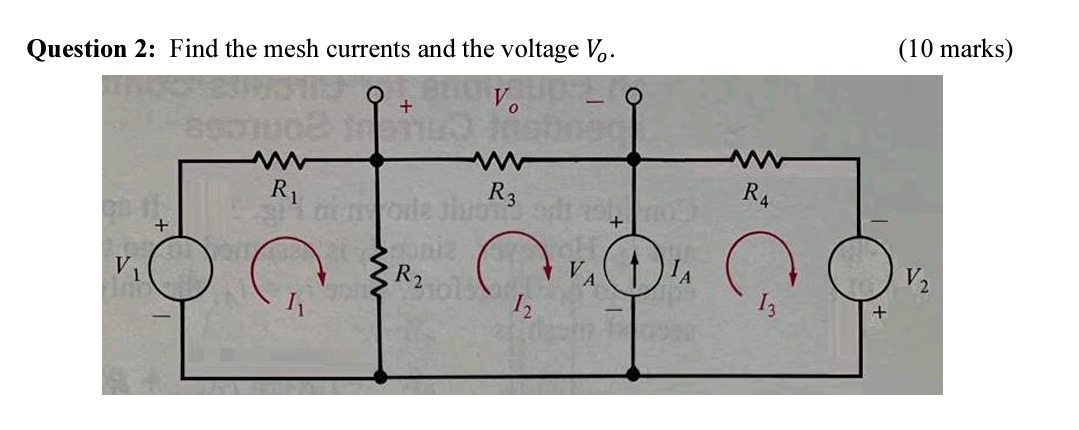 Solved Question 1. ﻿Find the mesh currents and the voltaoe | Chegg.com