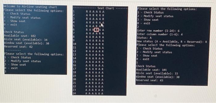 Solved Write a program in C++ to manage airline seating | Chegg.com