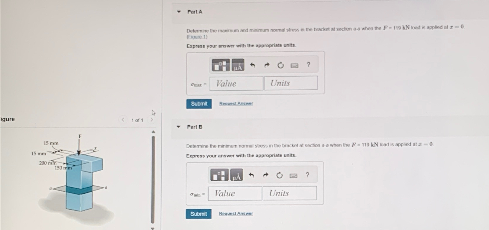 Solved Part ADefermine the maximum and minimum normal stress | Chegg.com