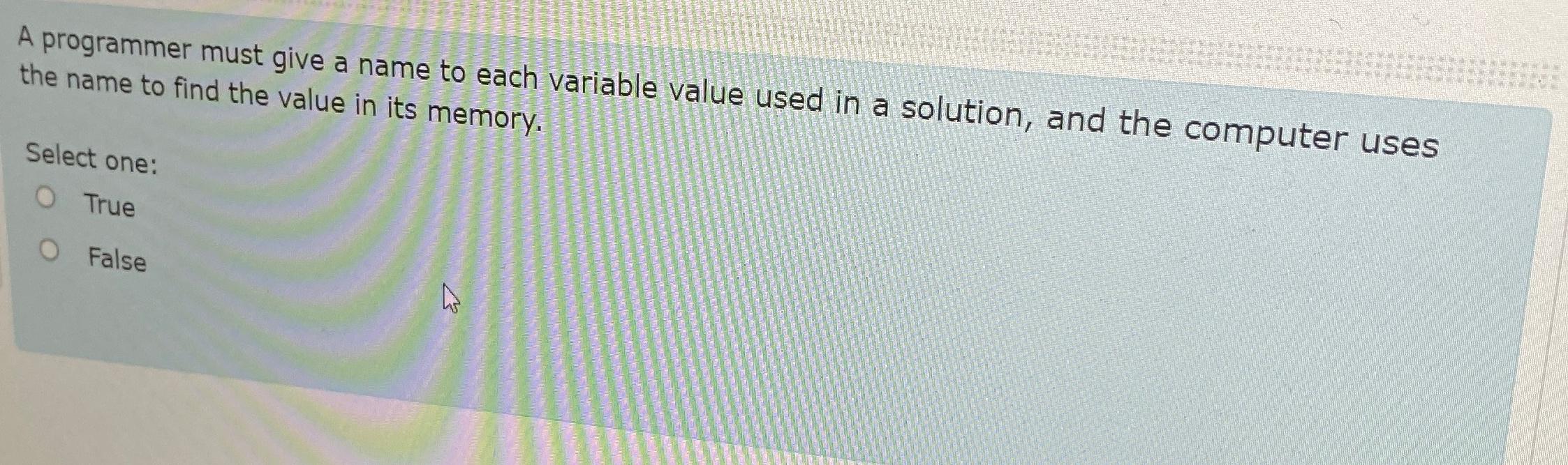 Solved A programmer must give a name to each variable value | Chegg.com