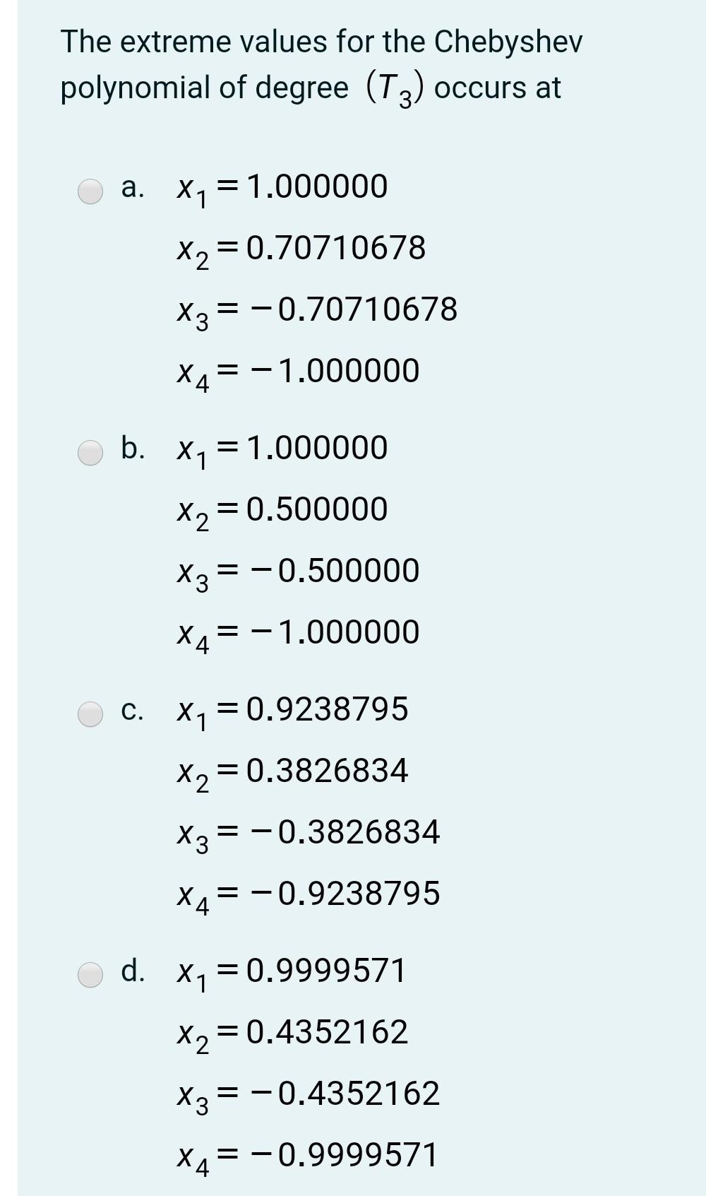 Solved The extreme values for the Chebyshev polynomial of | Chegg.com