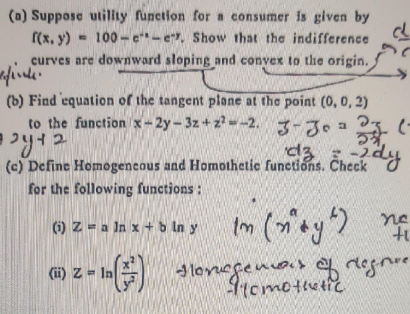 Solved (a) Suppose utility function for a consumer is given | Chegg.com