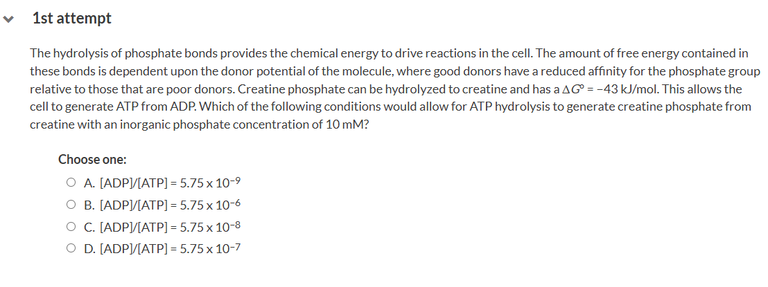 Solved 1st ﻿attemptThe hydrolysis of ﻿phosphate bonds | Chegg.com