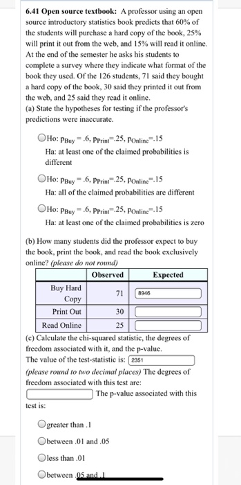 Solved 6.41 Open source textbook: A professor using an open | Chegg.com