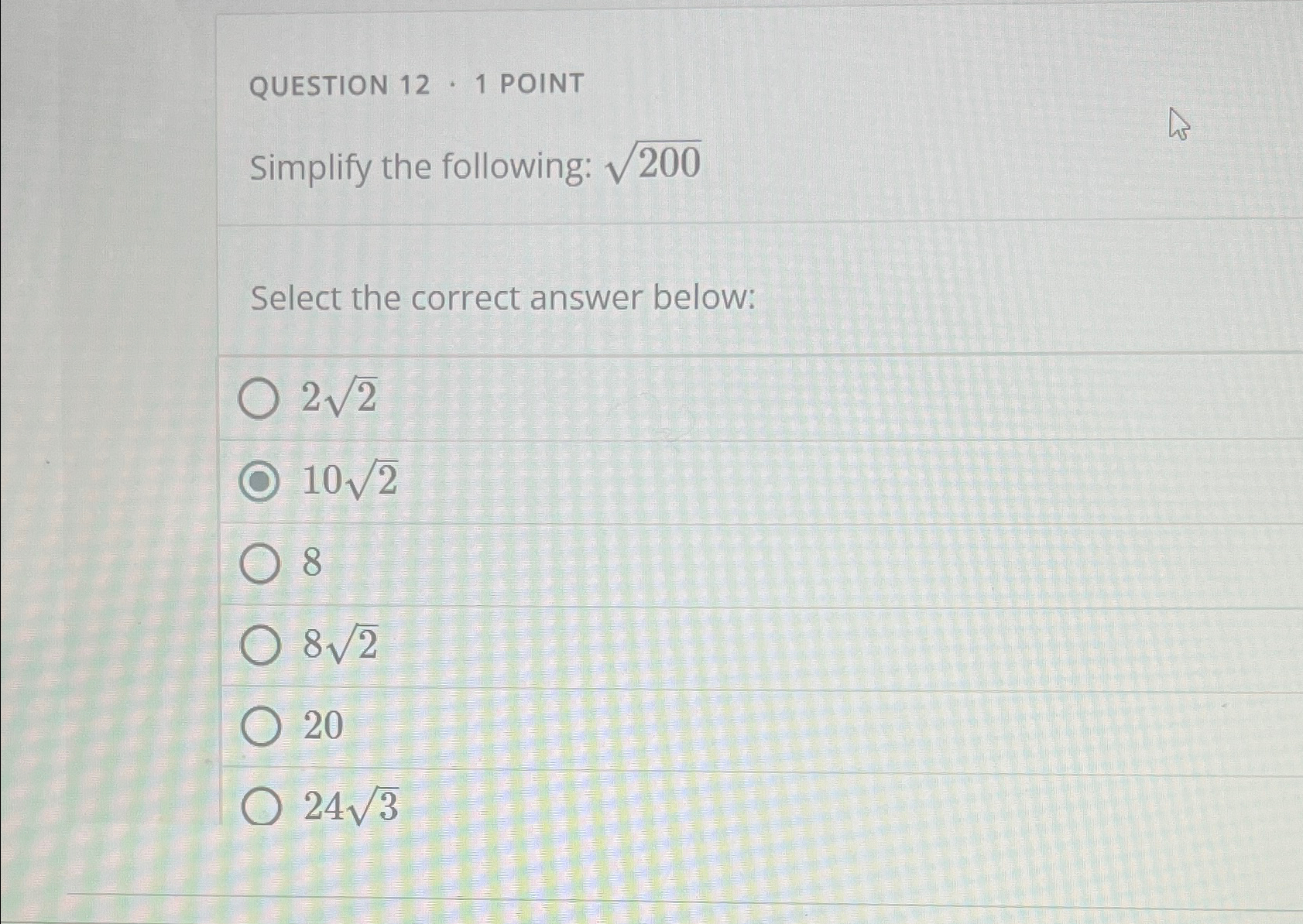 Solved QUESTION 12 - 1 ﻿POINTSimplify the following: | Chegg.com