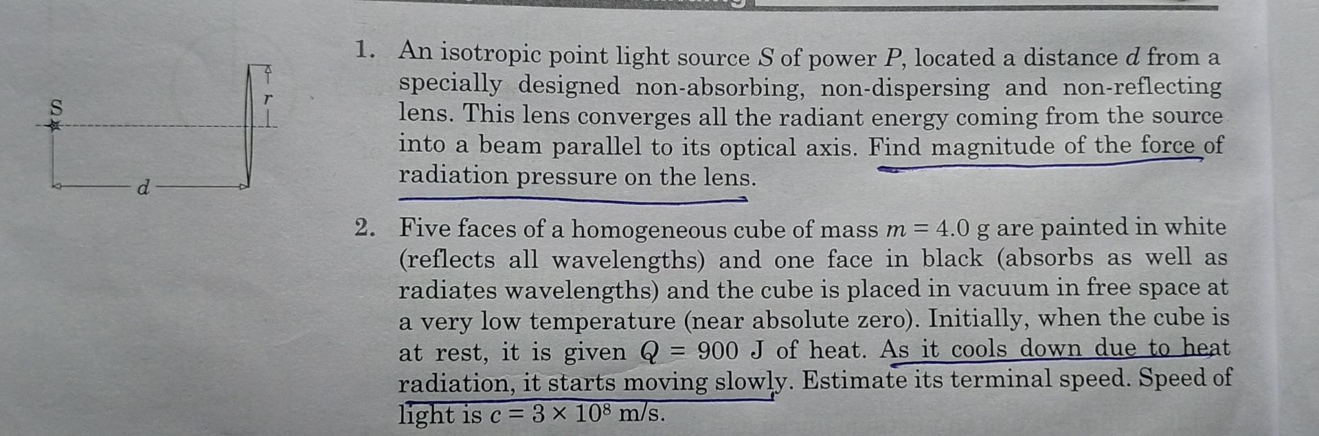 Solved 1. An isotropic point light source S of power P, | Chegg.com