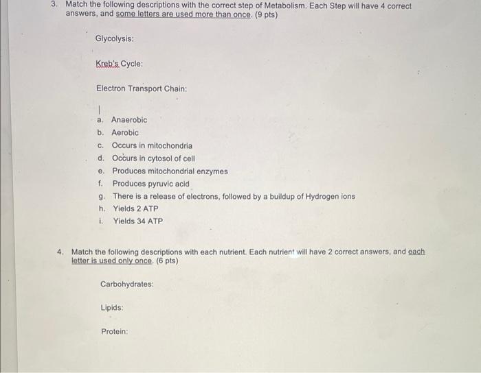 Solved 3. Match the following descriptions with the correct | Chegg.com