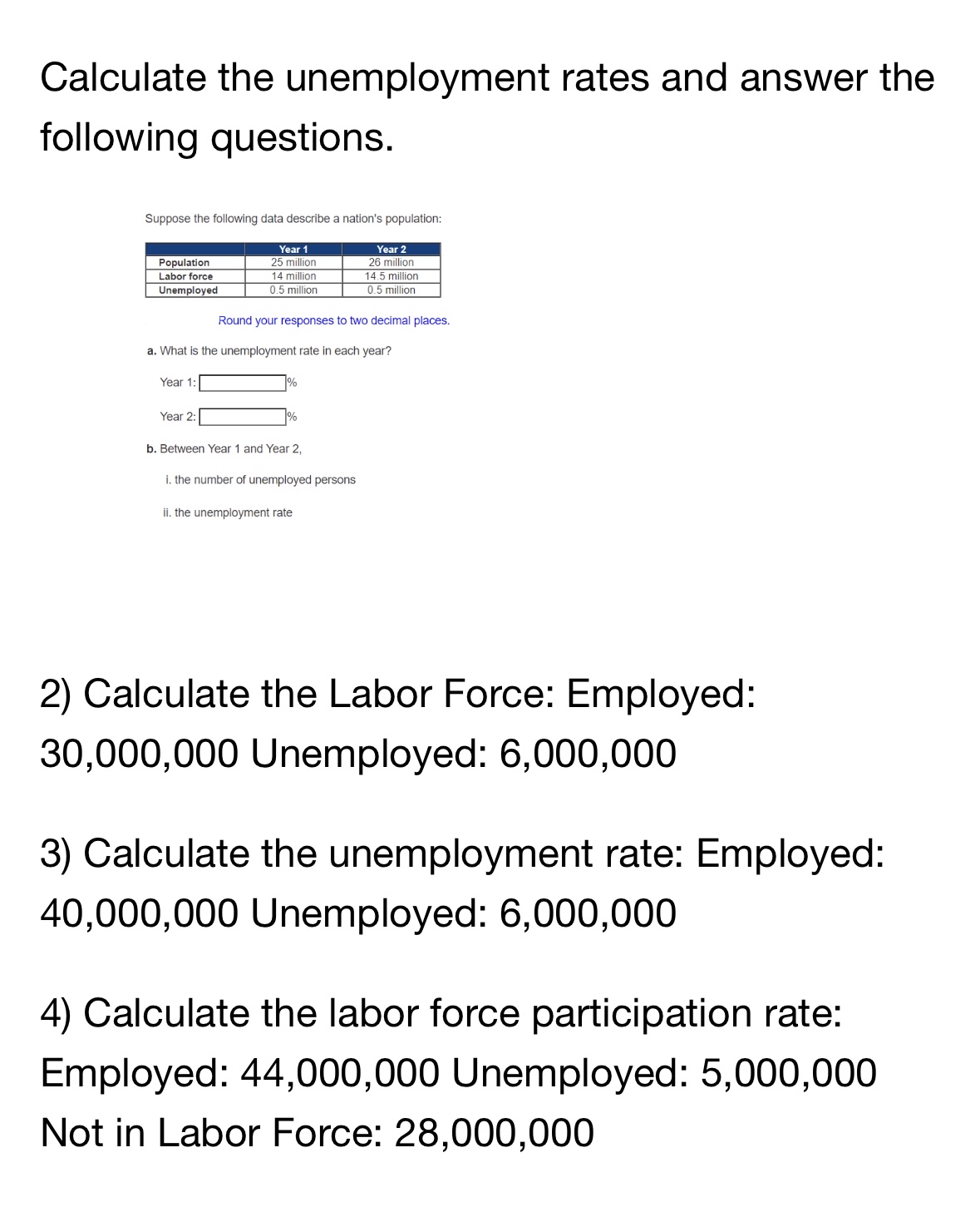 Solved Calculate the unemployment rates and answer the | Chegg.com