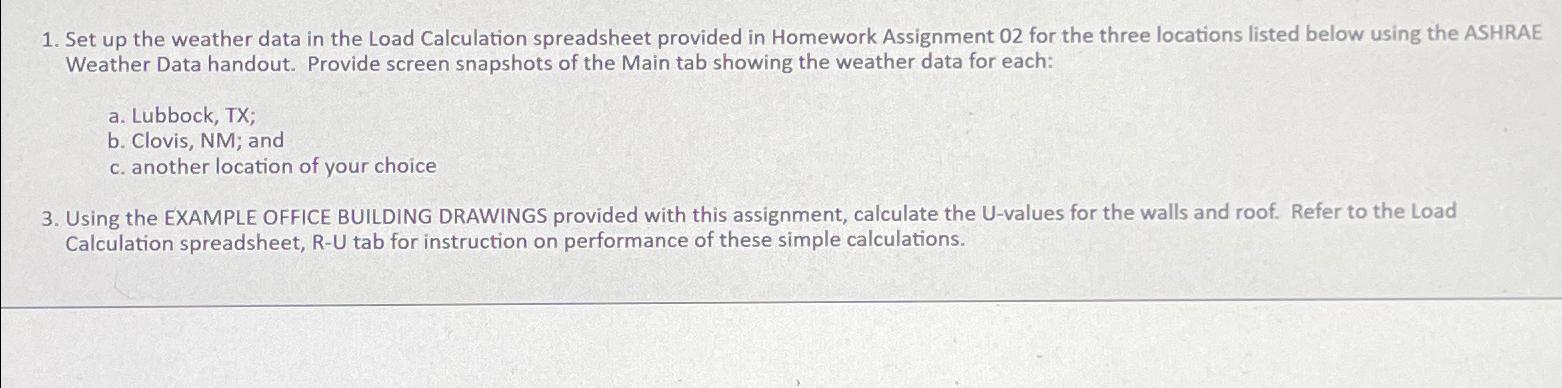 Solved Set up the weather data in the Load Calculation | Chegg.com