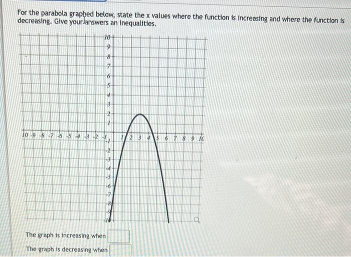 Solved For the parabola graphed below, state the x values | Chegg.com
