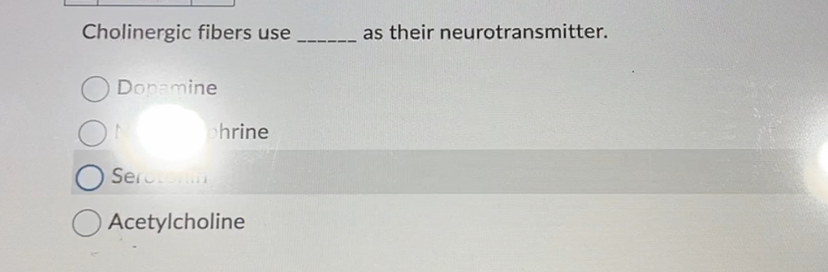 Solved Cholinergic fibers use q, ﻿as their | Chegg.com