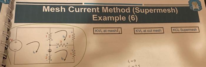 Solved TV Mesh Current Method (Supermesh) Example (6) KVL at | Chegg.com