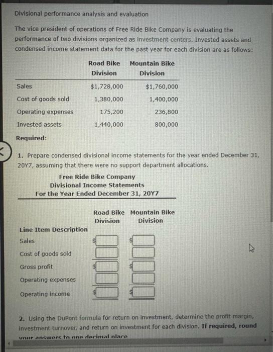 Solved Divisional performance analysis and evaluation The | Chegg.com