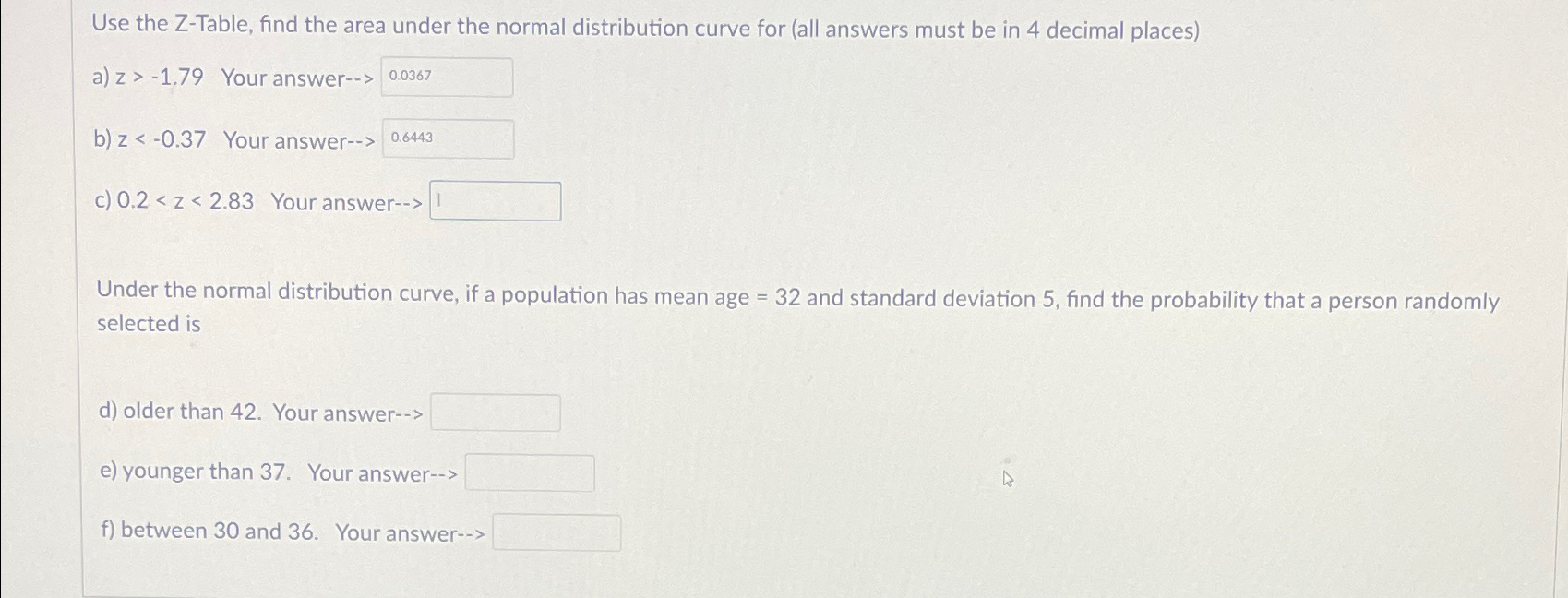 Use the Z-Table, find the area under the normal | Chegg.com
