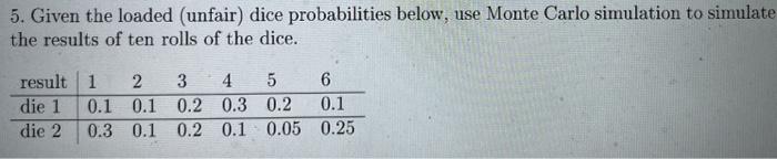 Solved 5. Given the loaded (unfair) dice probabilities | Chegg.com