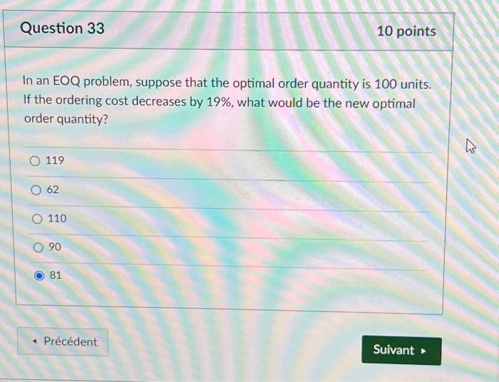 Solved In an EOQ problem, suppose that the optimal order | Chegg.com