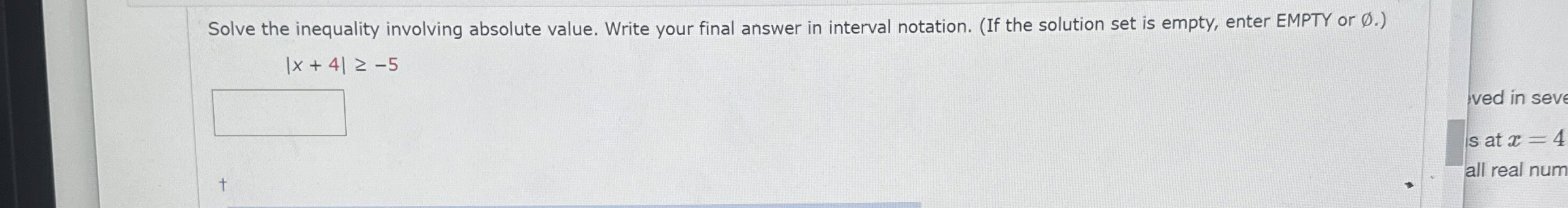 Solved Solve the inequality involving absolute value. Write | Chegg.com | Chegg.com
