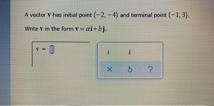 Solved A vector v has initial point (-2, -4) and terminal | Chegg.com Solved A vector v has initial point (-2, -4) and terminal | Chegg.com