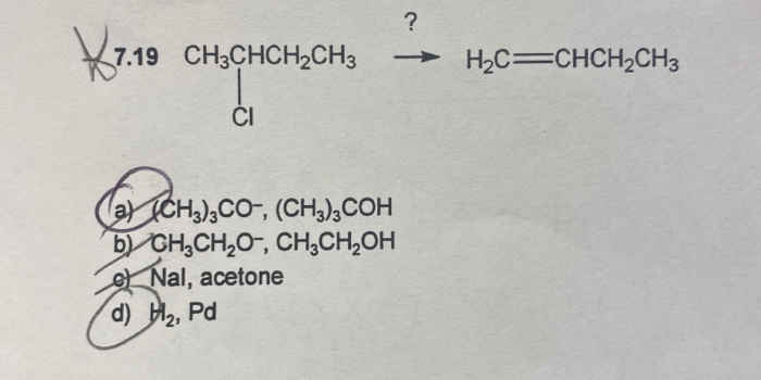 Solved 7.19 CH3CHCH2CH3 + H2C=CHCH2CH3 (a (CH3),CO-, | Chegg.com