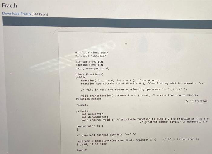 Solved Create a class called Fraction for performing | Chegg.com