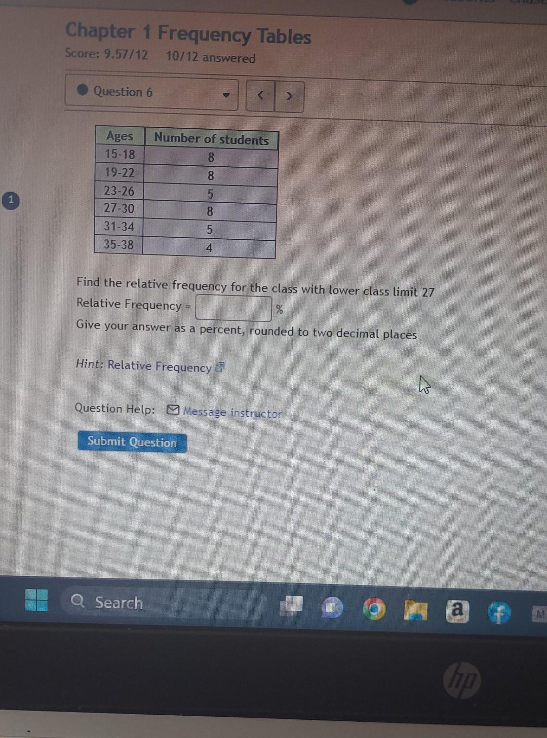 Solved Chapter 1 Frequency Tables Score: 9.57/12 10/12 | Chegg.com