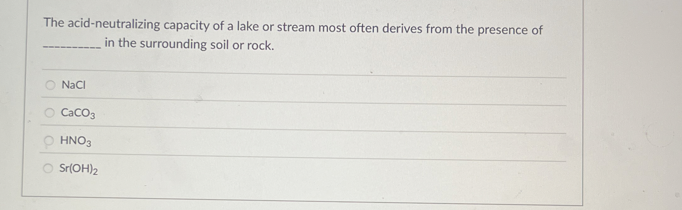 Solved The acid-neutralizing capacity of a lake or stream | Chegg.com