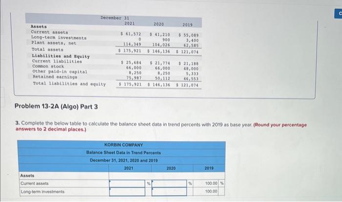Solved Problem 13-2A (Algo) Ratios, common-size statements, | Chegg.com