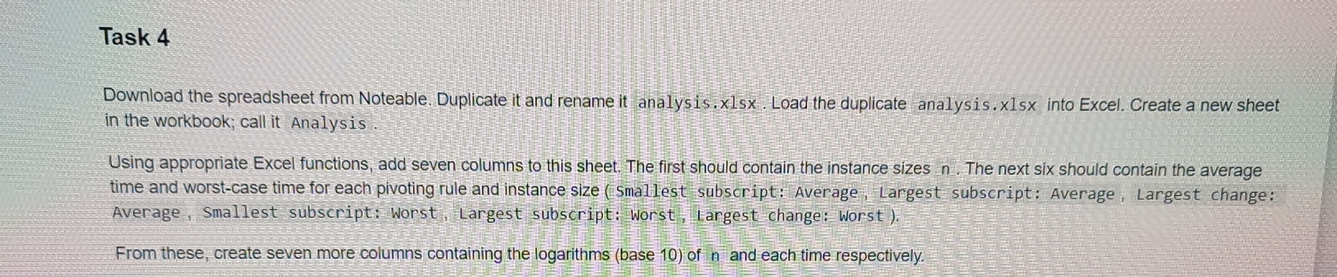 Solved Task 4Download the spreadsheet from Noteable. | Chegg.com