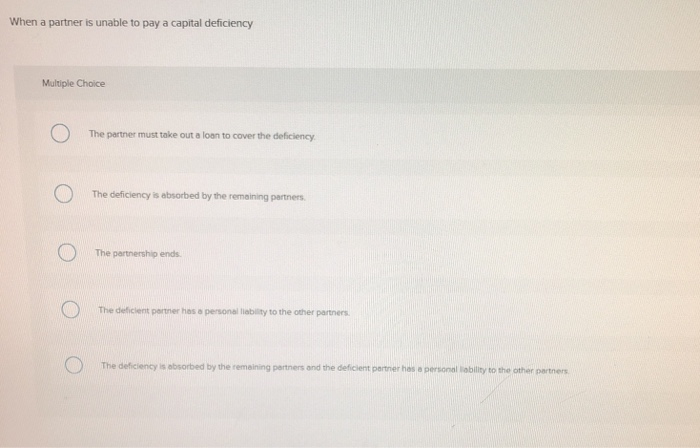 Solved When a partner is unable to pay a capital deficiency | Chegg.com