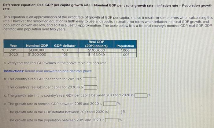 Solved Reference equation: Real GDP per capita growth rate | Chegg.com