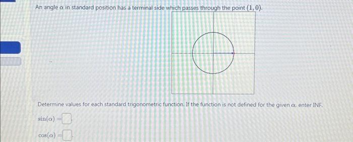 Solved An angle a in standard position has a terminal side | Chegg.com