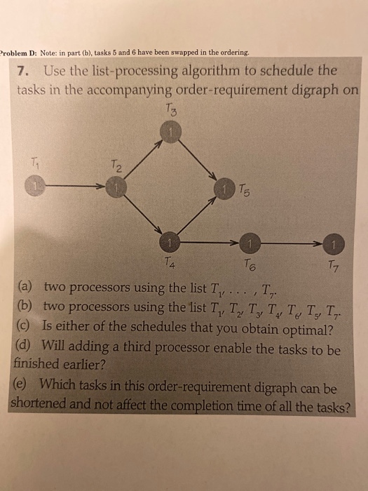 Problem D: Note: in part (b), tasks 5 and 6 have been | Chegg.com
