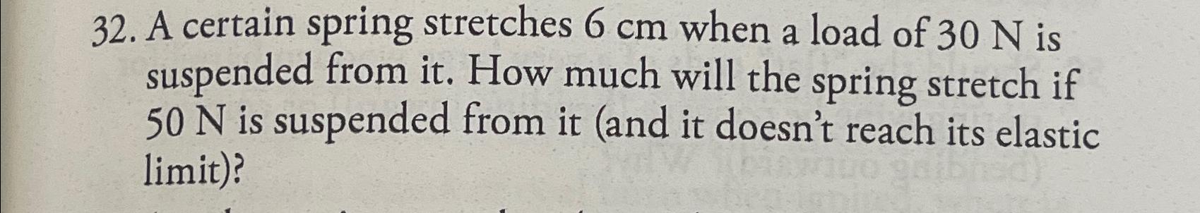 Solved A certain spring stretches 6cm ﻿when a load of 30N | Chegg.com