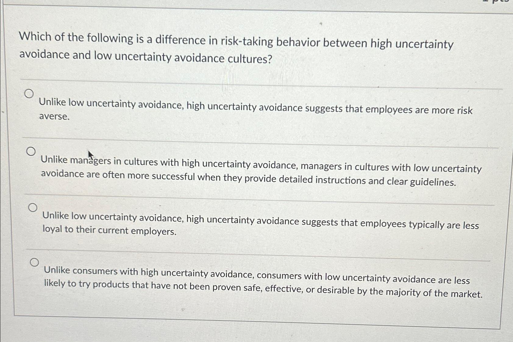 Solved Which of the following is a difference in risk-taking | Chegg.com