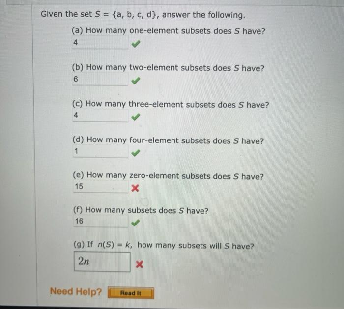 Solved the set S={a,b,c,d}, answer the following. (a) How | Chegg.com