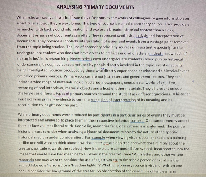 ANALYSING PRIMARY DOCUMENTS When scholars study a | Chegg.com