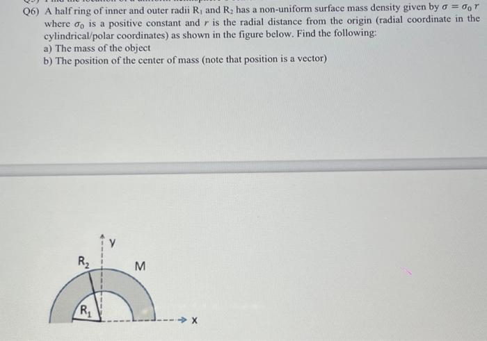 Solved Q6) ﻿A half ring of inner and outer radii and has a | Chegg.com