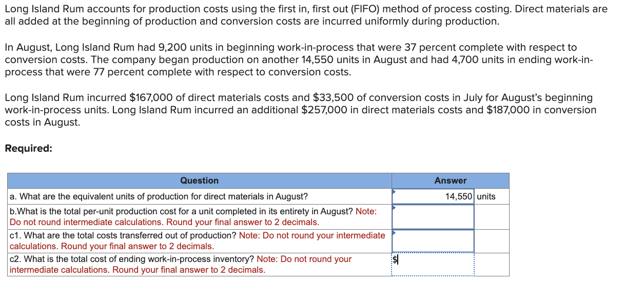 Solved Long Island Rum accounts for production costs using | Chegg.com