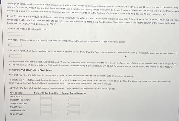 Solved In the given spreadsheet, columns A though E | Chegg.com